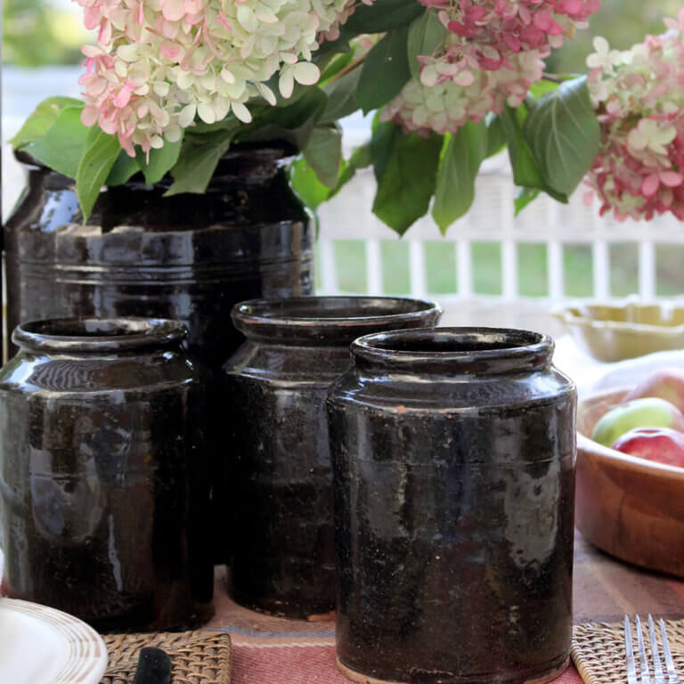 Brimfield Black Brown 19th c. Crocks/Set of 3 - Nora Murphy Country House