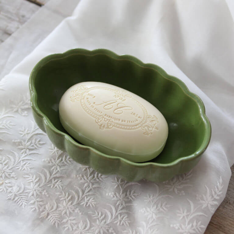 Green Scalloped Soap Bowl & Fine Italian Soap - Nora Murphy Country House
