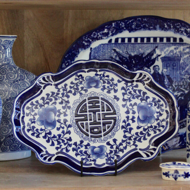 Serpentine Blue & White Chinese Tray - Nora Murphy Country House