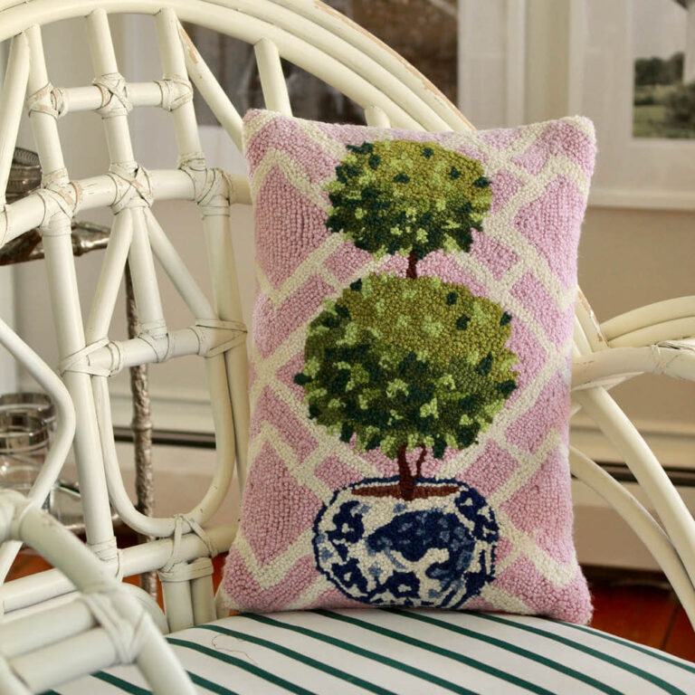 'Boxwood Topiary' Hooked Pillow - Nora Murphy Country House